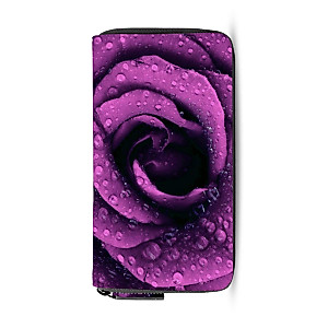 AGONA Womens Wallet Purple Dark Rose Floral Wallet for Women Long Wallet PU Leather Zip Around Phone Clutch Handbag Card Holder Purse Girls Men