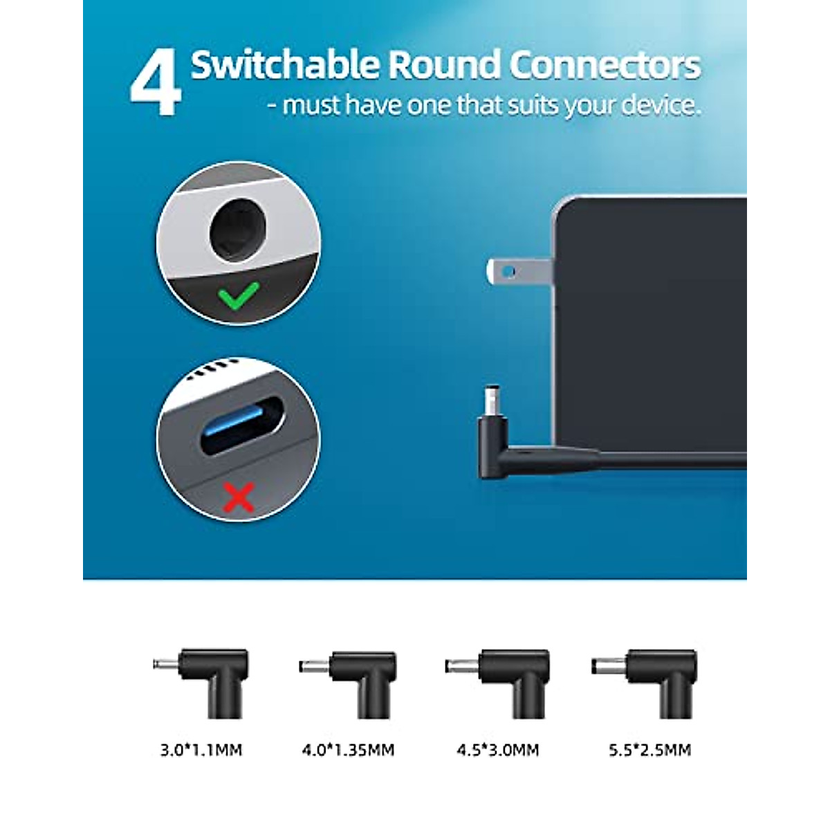Laptop Charger for Asus, (UL Safety Certified), Round Connector, 65W, 45W, 33W