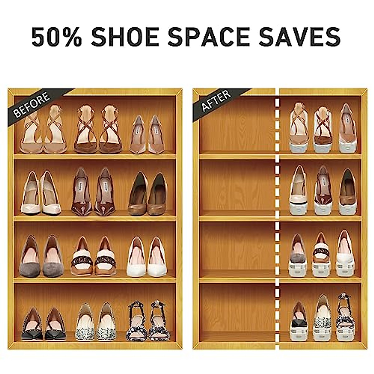 New Shoe Slots Organizer 12 Pack - Upgrade Shoe Stackers for a Pair Of Shoes, Shoe Storage Shoe Space Savers 50%, 5 Levels Adjustable Space Saving Shoe Rack Shoe Riser Stackable Shoe Organizer,White