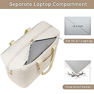 Weekender Bags for Women with 15.6" Laptop Compartment, LYAUK Travel Duffel Bag with Detachable Makeup Bag&Wet Pocket, Carry on Overnight Bag for Airplanes,Hospital Bags for Labor and Deliver Beige