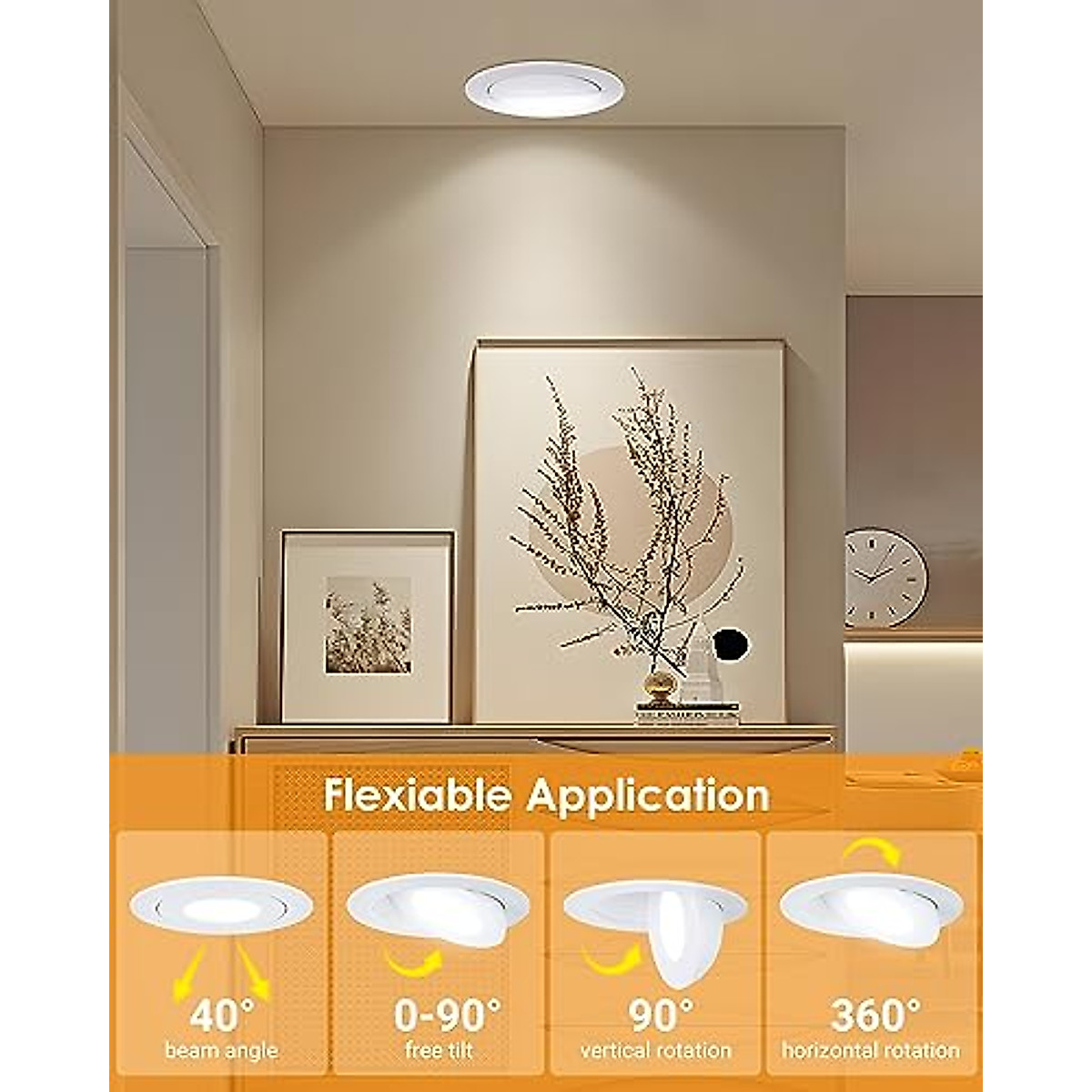 POPANU 4inch Gimbal LED Recessed Light Recessed LED 4 inch White Swivel Gimbal Canless Light 360° Rotation 90° Tilt 4" 9W Eyeball Lighting Dimmable Adjustable Can Spotlights 5CCT White 4 inch 6 Pack