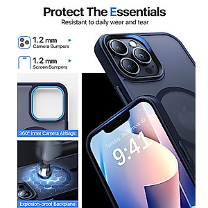 Maozis Strong Magnetic for iPhone 13 Pro Max Case [Compatible with Magsafe][Military Grade Drop Protection] Protective Shockproof Translucent Matte Slim Phone Case for iPhone 13 Pro Max, Navy Blue