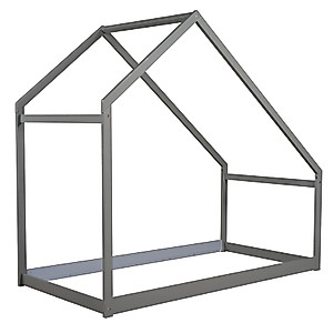 Bellemave Montessori Bed for Toddlers, Twin House Beds for Kids, Wood Floor Bed Frame Bedroom Furniture for Girls Boys, Spring Needed, Gray