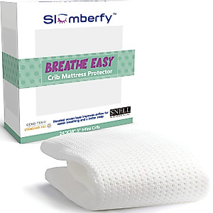 Breathable Mini Crib Waterproof Mattress Protector Pad- Hypoallergenic - Noiseless - Washable- Breath Easy, Babies and Toddlers, Lab Tested - Mini Crib Size 24"X38" by Slumberfy