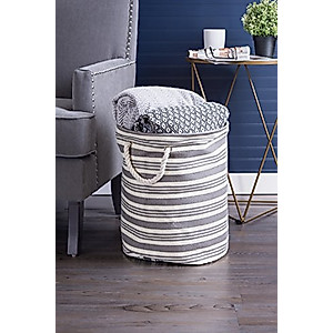 DII Woven Paper Storage Bin, Urban Stripe, Urban Gray, Large Round