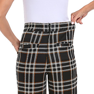 HDE Super High Waisted Wide Leg Pants Tailored Office Work Trousers with Pockets Fall Plaid - XL