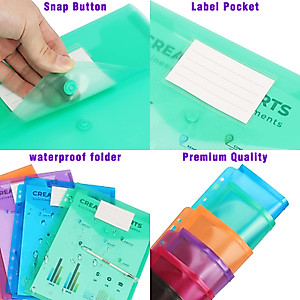 NatureTouch 12Pcs Binder Pocket, Clear Binder Organizer File Folders for 3 Ring, A4 / Letter Size Poly Document Envelopes Pouch with Snap Closure & Label for School Office Supplies,Matte&Solid