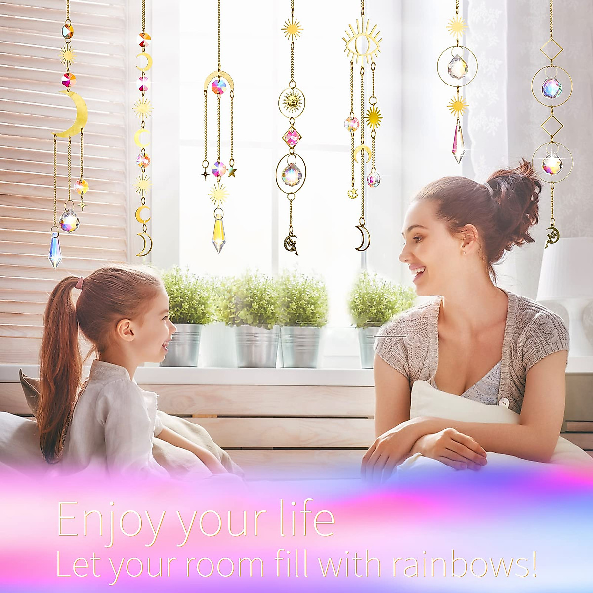 Sun Catchers Hanging Crystals 7 Pieces Suncatcher with Chain Pendant Ornament Crystal Balls for Window Home Garden Decor