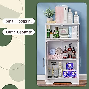 VECELO Mega Toilet Paper Holder Bathroom Organizer of Rolls, Waterproof, Large Capacity Reserve Area, Trapdoor Lid, D 8.66 × W 17.72 × H 31.5 Inch, White