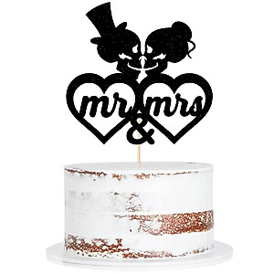 Qertesl Skull Mr And Mrs Cake Topper,Day of the Dead Sign for Skeleton Bride and Groom Wedding? Halloween Party Mr and Mrs Anniversary Special Events Decoration Supplies.