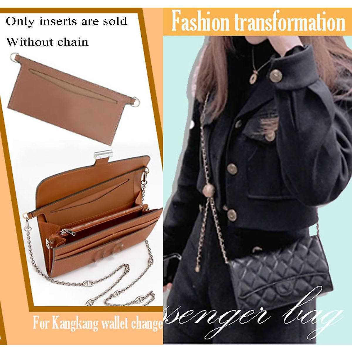 Lckaey Bag accessories kit wallet chain insert-Emily wallet for Sarah bag Crossbody inner bag 3015-black