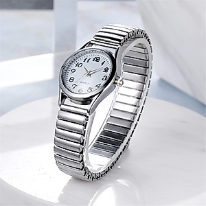 JewelryWe Women's Ultra Thin Easy Reader Watch with Elastic Strap, Golden/Silver Watch for Valentine’s Day