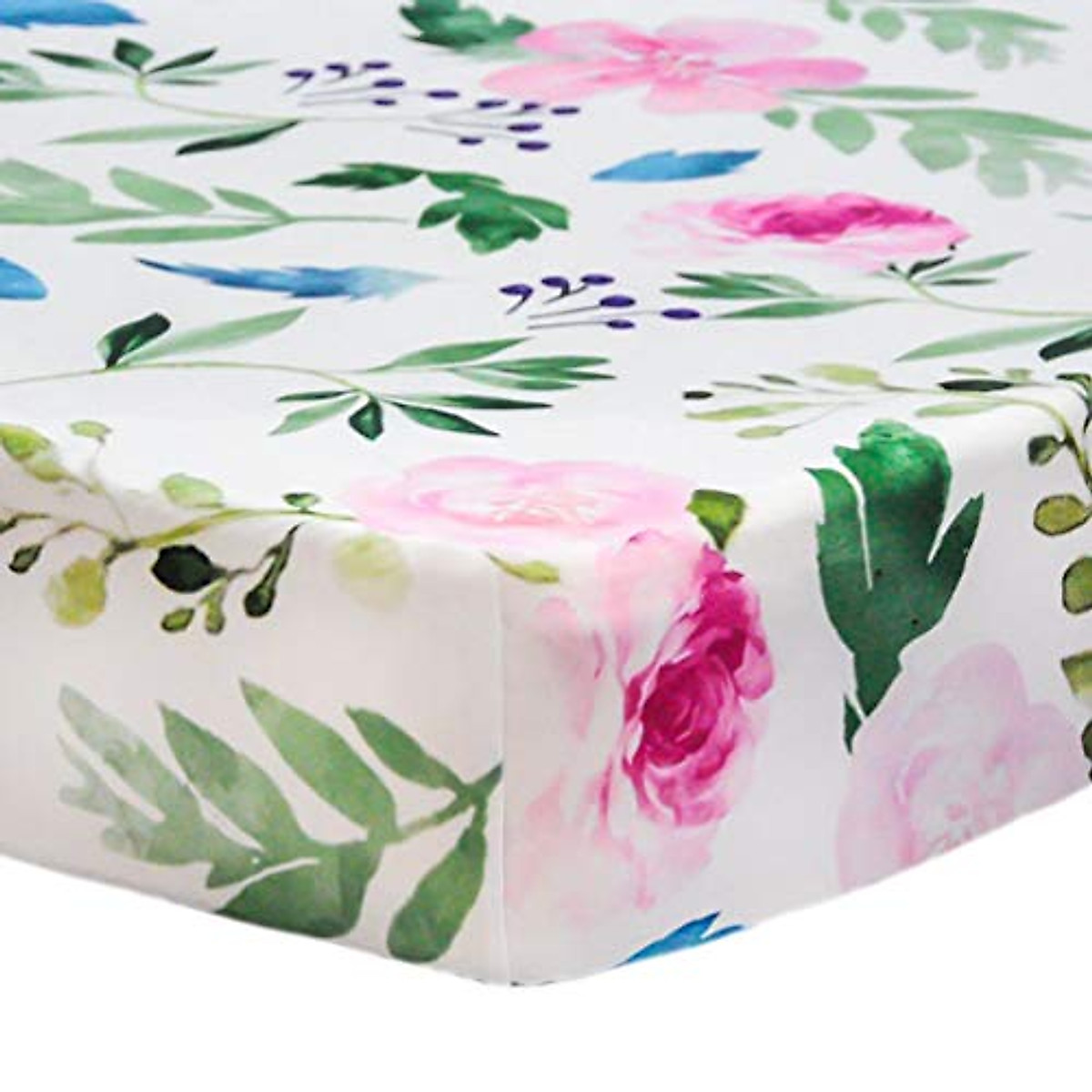 HOMRITAR Crib Sheet for Girls, Super Soft Jersey Knit Crib Sheet with Floral Design Fitted Standard Crib and Toddle Mattresses, 28"x 52"x 9'' Silky Baby Sheet, Bluch Watercolor