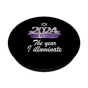2024 Bar Mitzvah Quote Festive Black Purple Decor PopSockets Standard PopGrip