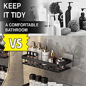 Shower Caddy, Stainless Steel Bathroom Organizer, Black Shower Shelf with 2 Hooks, No Drilling Shower Organizer for Bathroom Storage (Black-4 Pack)