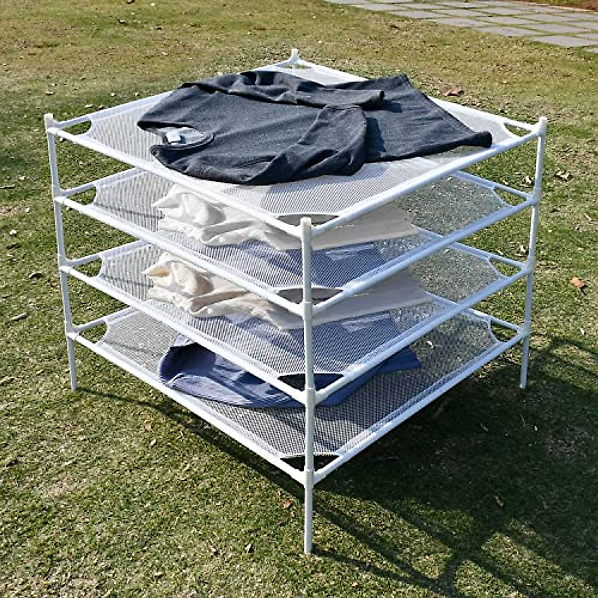 johgee Clothes Drying Rack, 4-Layer Sweater Laundry Drying Rack, Mesh Drying Rack Clothing for Indoor & Outdoor,White