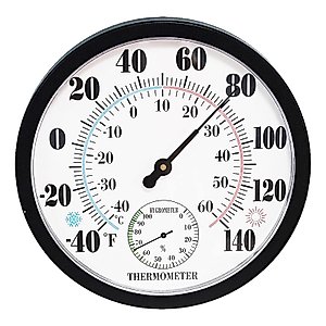 Indoor Outdoor Thermometer Hygrometer Large Wall Decor, 10 Inch Outdoor Thermometers for Patio Garden, Waterproof No Battery Needed Wall-Mounted Thermometers-White