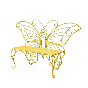 Plow & Hearth Weatherproof Butterfly Outdoor Bench | Holds Up to 300 lbs | Garden Patio Porch Park Deck | Metal | Yellow