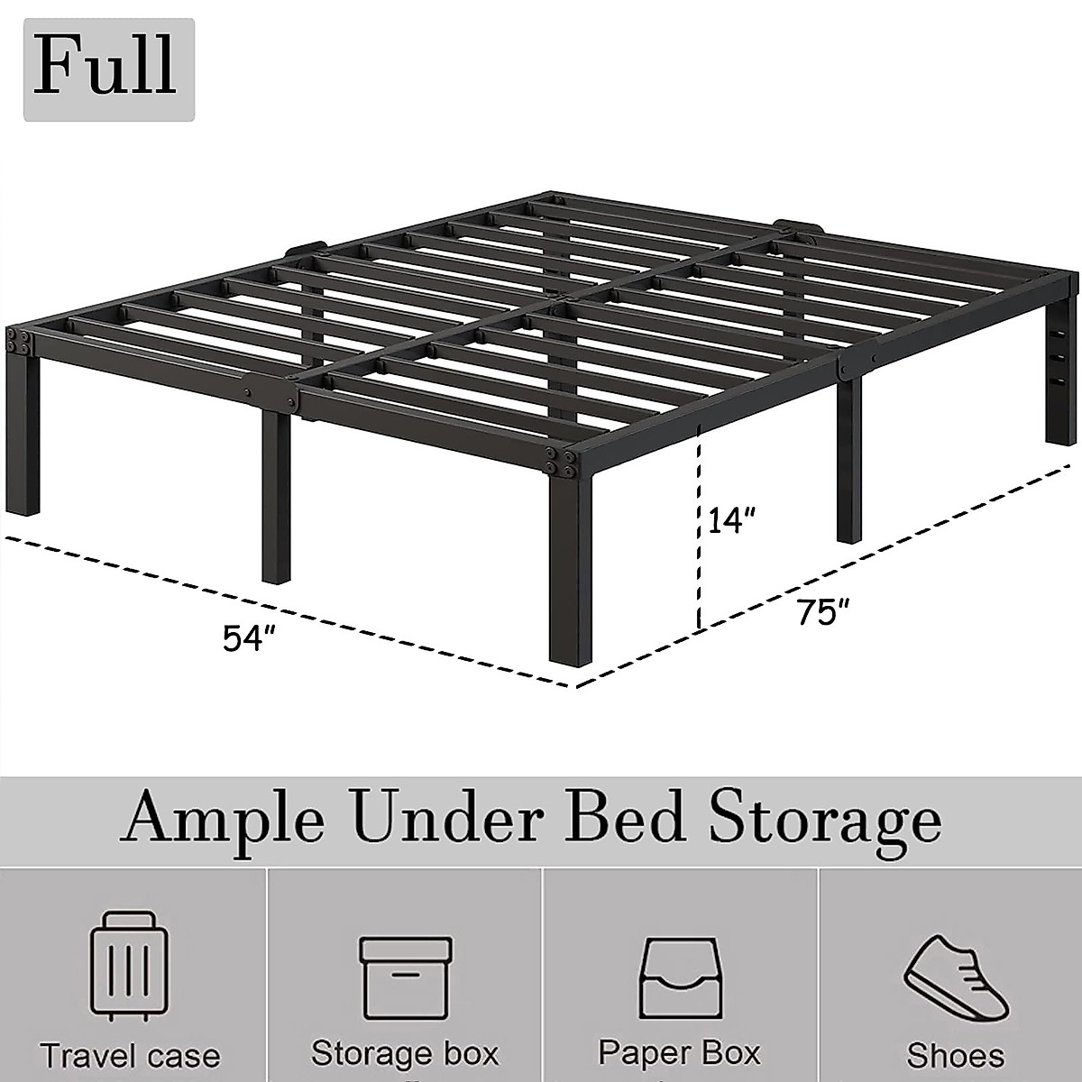 LIJQCI 14 Inch Full Size Bed Frame 3000 lbs Heavy Duty Metal Platform Mattress Foundation No Spring Needed Full Size Bed Frames Easy Assembly, Black