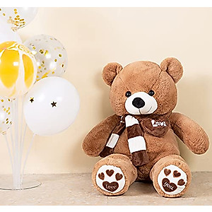 YunNasi Big Teddy Bear Stuffed Animal Plush Teddy Bear with Scarf for Children Girls Girlfriends (31 Inches, Dark Brown)