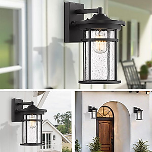 Casia Outdoor Wall Lights, Outdoor Wall Sconces, Exterior Wall Lantern, Outdoor Wall Lighting Fixture, Outdoor Wall Mounted Lights Patio, Porch, Garden,Balcony (Black, 14.17" H)