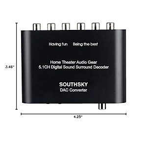 SOUTHSKY 5.1/2.1 Audio Rush Digital Sound Decoder Converter,Optical SPDIF, Coaxial to 5.1CH 2.1CH Analog Audio (6RCA Output) for Old AV Receiver