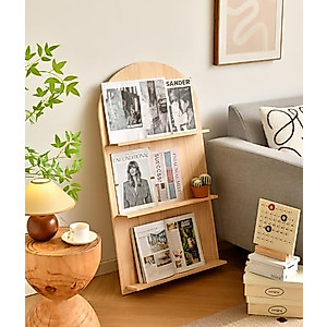 Heehee Solid Wood Bookshelf Bookcase Newspaper Rack Magazine Rack Arched Bookshelf Books and Newspaper Display Rack (3-Tier)