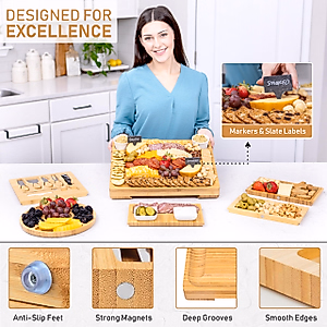 IJRA Premium Bamboo Charcuterie Board Set: 100 Percent Natural Serving Platter with Stainless Steel Cutlery, Ideal for Entertaining, Parties, and Gifts