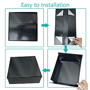 Manoczy Empty Gift Box 9.1×9.1×3.6 inch Folding Cardboard Birthday Present Container Ribbon (Black)