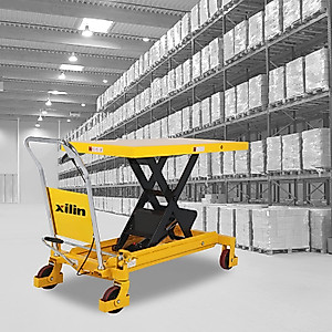 Xilin Scissor Hydraulic Lift Table Cart 3300LBS Capacity 39.4''Lifting Height and 330lb Push Cart Dolly Foldable Platform Truck with Mute Wheel