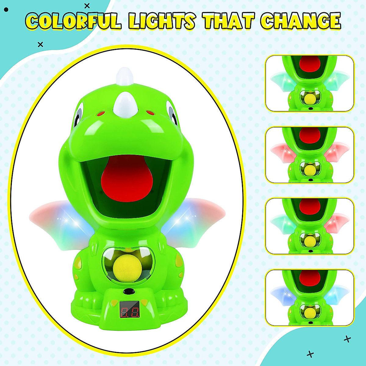 Movable Dinosaur Shooting Toy Guns for Kids with 2 Air Pump Guns Target Shooting Games and 46 Foam Balls,Party Toys with Score Record,Sound and LED,Gifts for Boys & Girls Toy Ages 4 5 6 7 8 Years Old