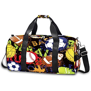 Kids Overnight Duffle Bag Boys Sport Gym Bag with Shoe Compartment & Wet Pocket, Carry On Weekender Travel Bag for Kid Boys