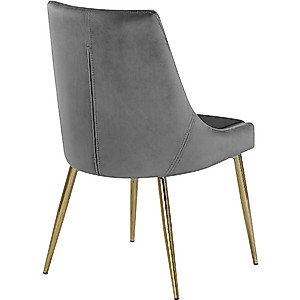 Meridian Furniture Karina Collection Modern | Contemporary Velvet Upholstered Dining Chair with Sturdy Metal Legs, Set of 2, 19.5" W x 21.5" D x 33.5" H, Grey