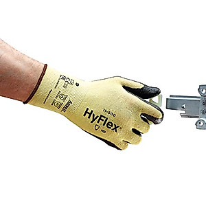 Ansell HyFlex 11-500 Kevlar Glove, Cut Resistant, Black Foam Nitrile Coating, Knit Wrist Cuff, Large, Size 9 (Pack of 12)