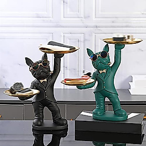 gazechimp Creative French Sculpture with Tray Sundries Storage Key Holder Resin Animal Figurine Decor, Black