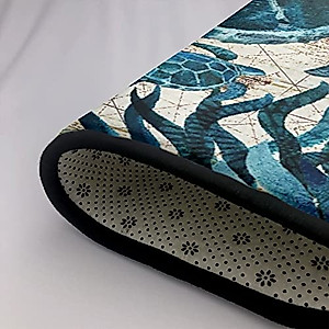 Soft Area Rug for Living Room,Nautical Blue Sea Turtles Beach Theme Ocean---1,Large Floor Carpets Doormat Non Slip Washable Indoor Area Rugs for Bedroom Kids Room 4 x 5.3Ft