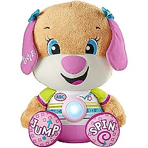 Fisher-Price Laugh & Learn So Big Sis, Large Musical Plush Puppy Toy with Learning Content for Infants and Toddlers