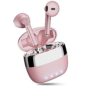 Wireless Earbuds,ENC Noise Cancelling Deep Bass in-Ear Stereo Ear Buds,IPX6 Waterproof Bluetooth 5.1 Headphones with Mic, USB-C Charging Case, Touch Control Earphones for iPhone & Android Pink