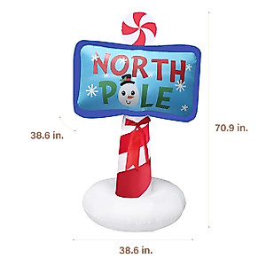 Fraser Hill Farm 6-Ft. Tall North Pole Sign Blow Up Inflatable with Lights, Outdoor Christmas Inflatable Decoration for Lawn and Yard, Giant Festive Holiday Decor
