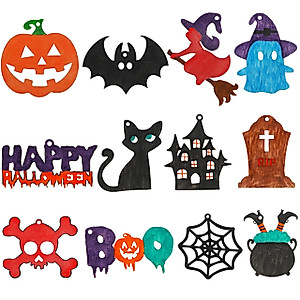 Halloween Crafts for Kids, 60Pcs Unfinished Predrilled DIY Wooden Slices Halloween Painting Crafts Halloween Gifts for Hanging Decoration