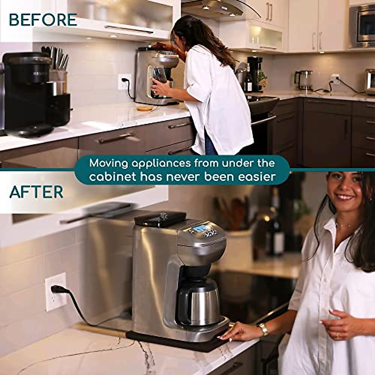 Ibyx Elegant Sliding Tray for Your Coffee Maker & Heavy Kitchen Appliances - Sturdy, Slides Easily from Under The Cabinet (Black, Medium - Wide (13” x 10.5”))