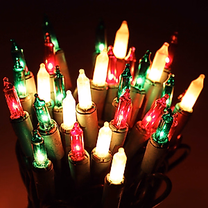 Christmas String Lights - 24ft 100 Incandescent Multi Color Mini Bulbs Lights,Green&White&Red Lighting Decor for Outdoor&Indoor Use, Fairy Garden, Yard, Home, Party, Holiday, Halloween Decoration