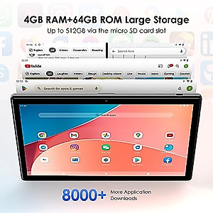 LNMBBS Android Tablet 10 Inch, 4GB RAM 64GB Storage, Android 12.0, Octa-Core Processor, Tablet with Keyboard, Large Battery, Dual Camera, Wi-Fi, Bluetooth, GPS, Mouse,Tablet Cover, Tablet,Gray