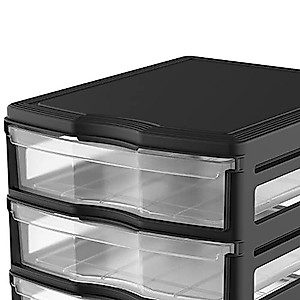 Life Story 3 Drawer Stackable Shelf Organizer Plastic Storage Drawers for Bathroom Storage, Make Up, Or Pantry Organization, Black (3 Pack)