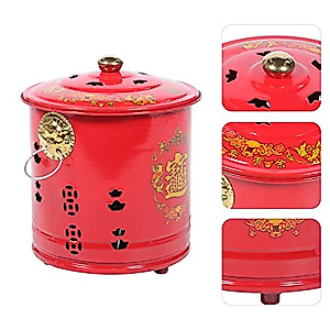 Stainless Steel Burn Barrel Metal Incinerator Cage Fire Pit Feng Shui Garden Backyard Debris Bin for Chinese New Year Paper Leaf Trash Buddhist Ritual Supplies, Red, ACR6219PAU1750WHOH16NI, 33x28cm