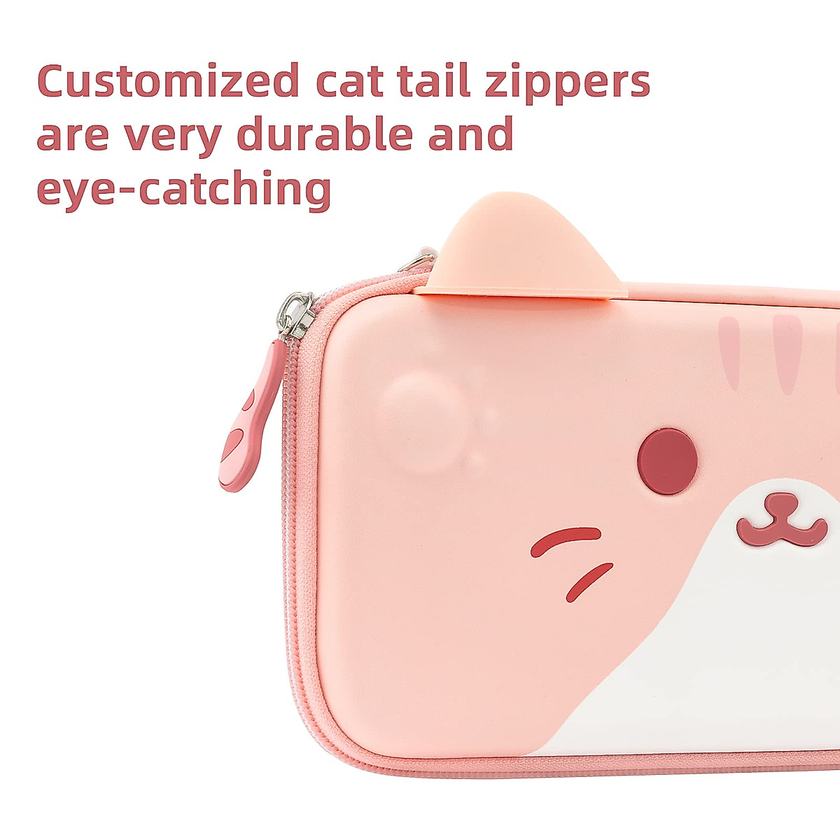 GeekShare Cat Ears Carry Case Compatible with Nintendo Switch/Switch OLED - Portable Hardshell Slim Travel Carrying Case fit Switch Console & Game Accessories (Pink, Small)