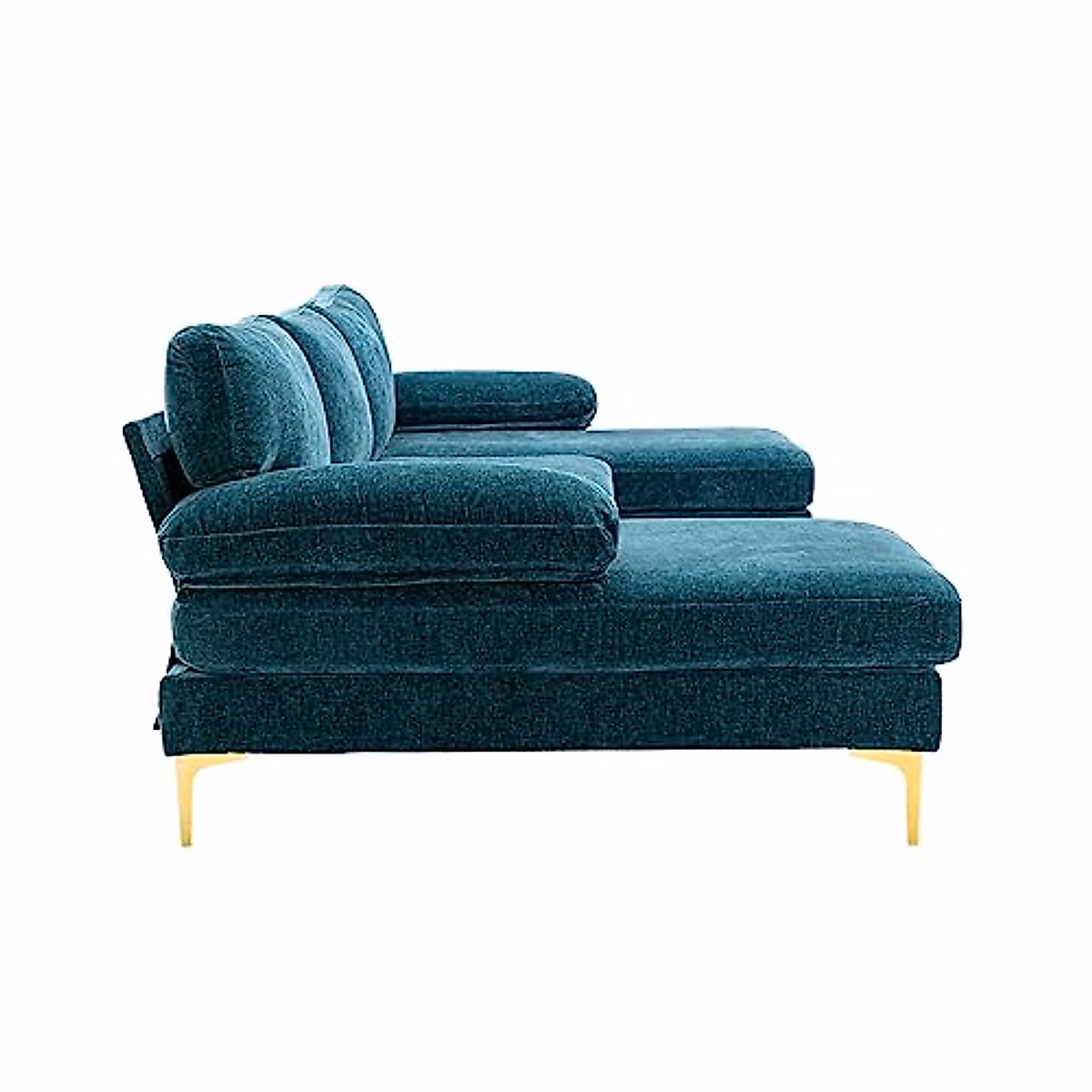Zaboro 110" U-Shaped Sectional Sofa, 4-Seater Modular Sofa Couch with Double Chaises, Velvet Accent Sofa with Golden Metal Legs & Armrest Pillows, for Living Room, Apartment and Office,Teal Blue