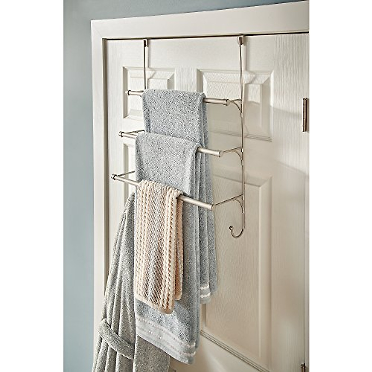 Franklin Brass Over The Door Triple Towel Rack with Hooks, Satin Nickel -bathroom Towel Holder, -bathroom Accessories, 193153-FN 18.66 x 8.27 x 24.57 Inches