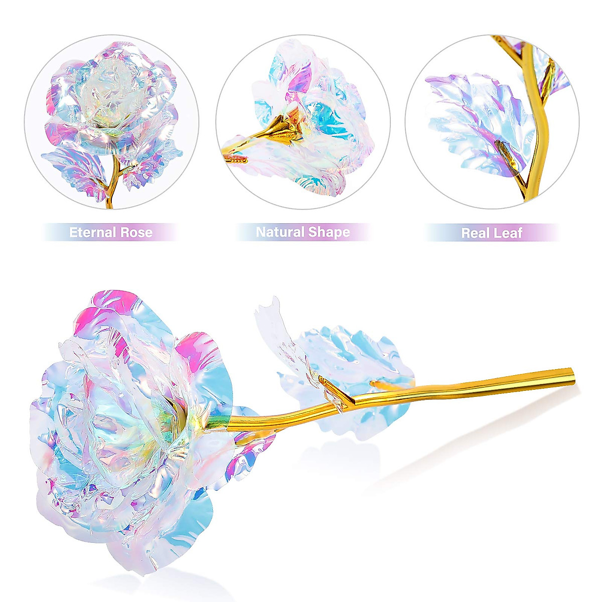 AUGOLA for Her Galaxy Rose, Forever Rose in Glass Dome Rainbow, Unique Love Flower Gifts for Her, Girlfriend, Wife, Mom, Grandma, Women Gifts for Valentines Birthday Mother's Day