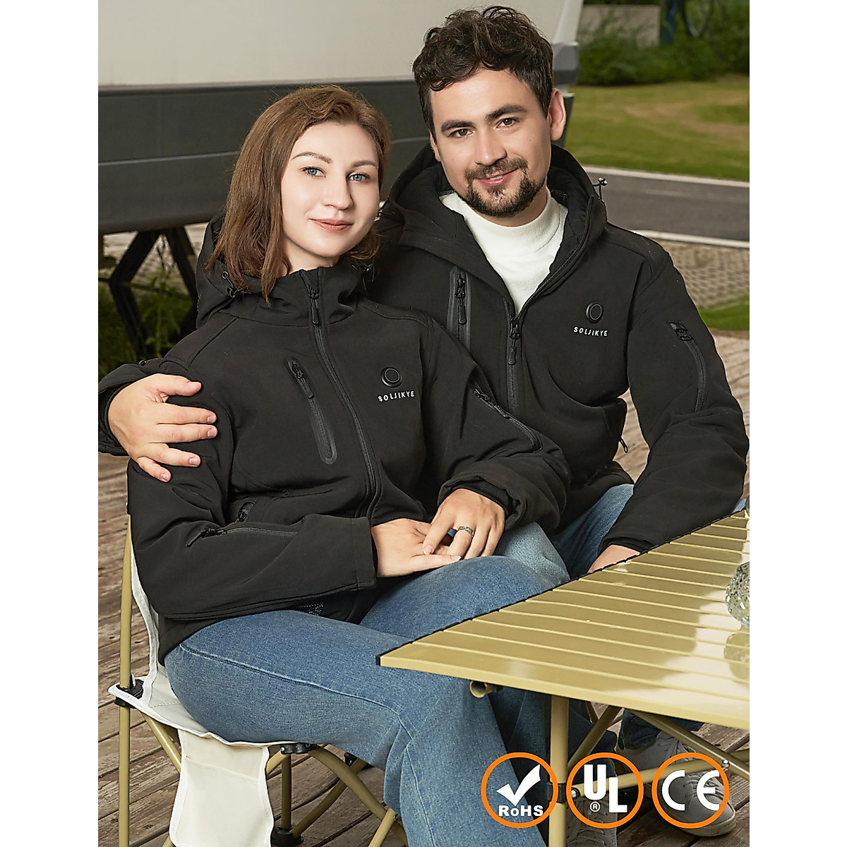 SOLJIKYE Heated Jackets for Men with Battery Pack, Winter Windproof Soft Shell Electric Heated Coat, Black